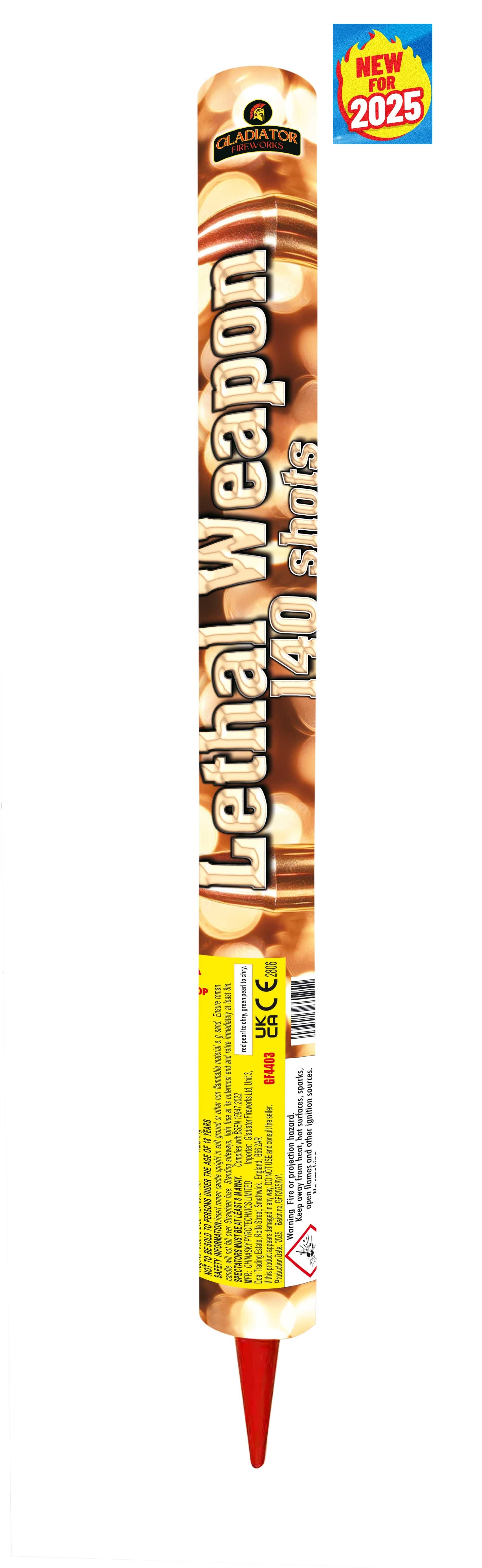 Lethal Weapon 140 Shot Roman Candle By Gladiator Fireworks -BUY 1 GET - Fireworks Direct