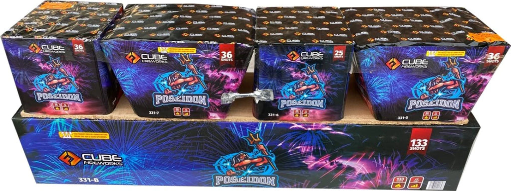 Poseidon 133 Shot Compound Cake By Cube Fireworks - HALF PRICE SALE! - Fireworks Direct